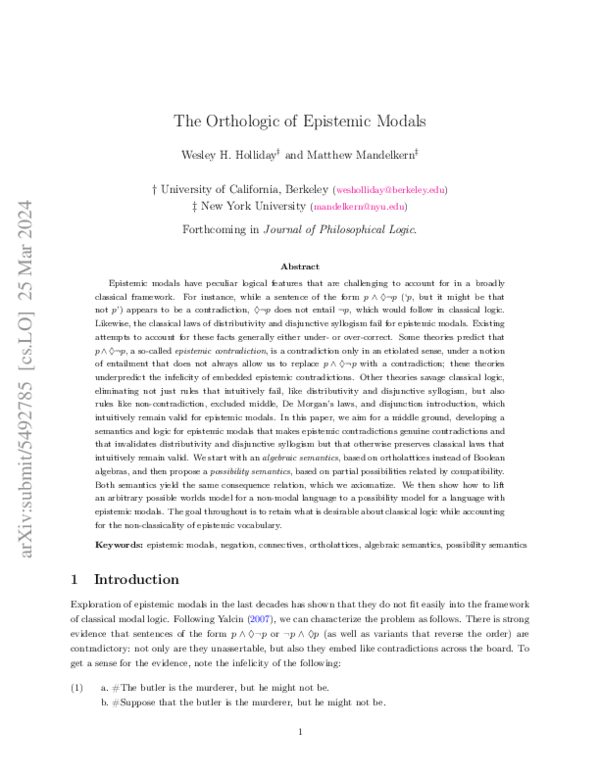 (PDF) The Orthologic of Epistemic Modals