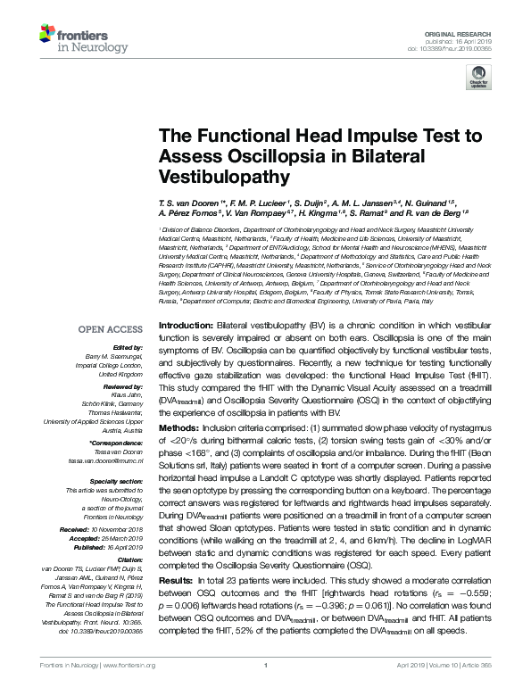 (PDF) The Functional Head Impulse Test to Assess Oscillopsia in ...