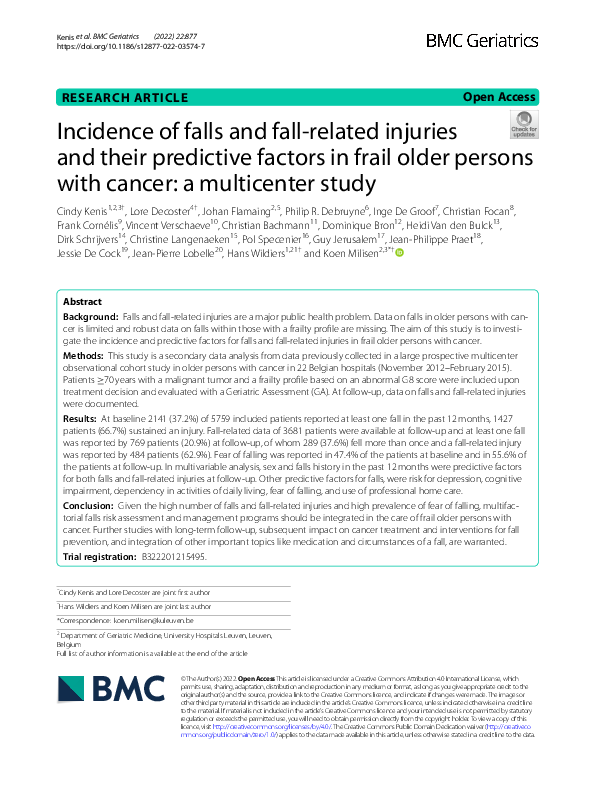 (PDF) Incidence of falls and fall-related injuries and their predictive ...
