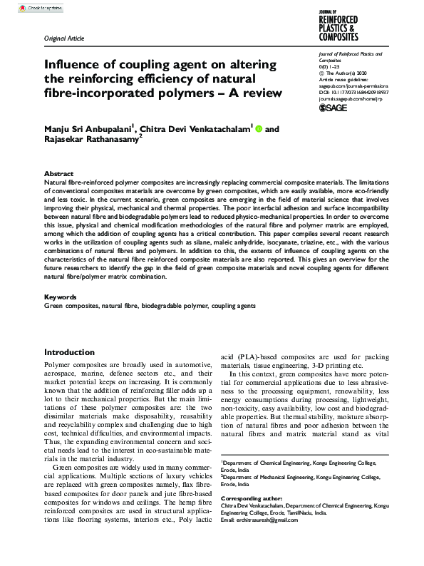 (PDF) Influence of coupling agent on altering the reinforcing ...