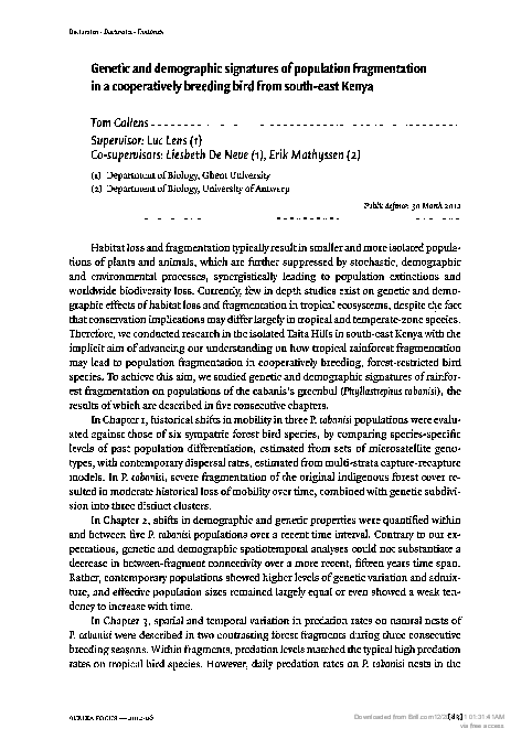 (PDF) Genetic and demographic signatures of population fragmentation in ...