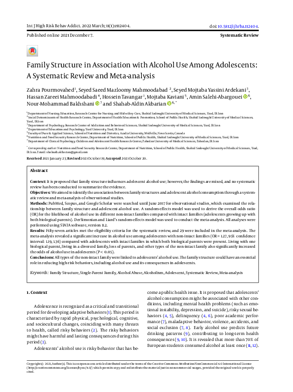 (PDF) Family Structure in Association with Alcohol Use Among Adolescents: A Systematic Review ...