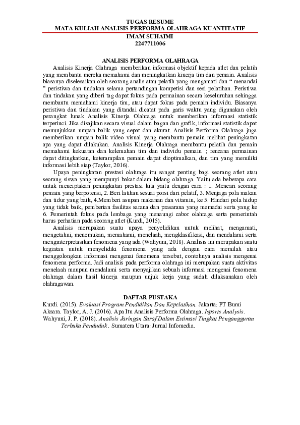 (DOC) TUGAS RESUME MATA KULIAH ANALISIS PERFORMA OLAHRAGA KUANTITATIF IMAM SUHAIMI 2247711006 ...