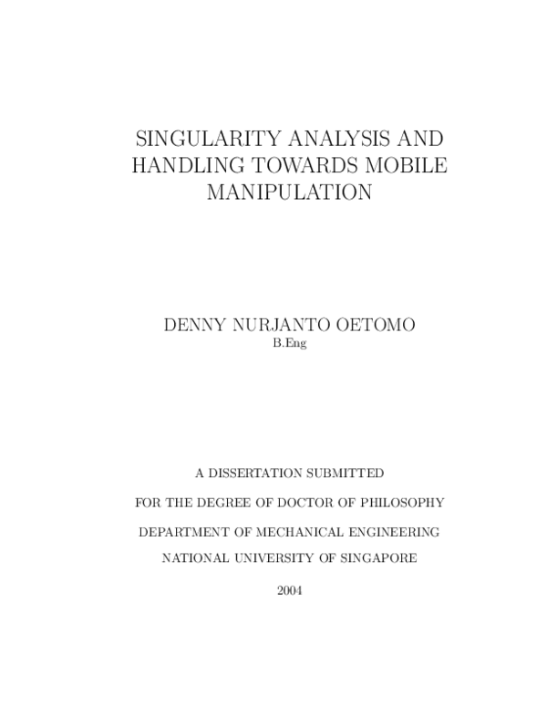 (PDF) Singularity analysis and handling towards mobile manipulation