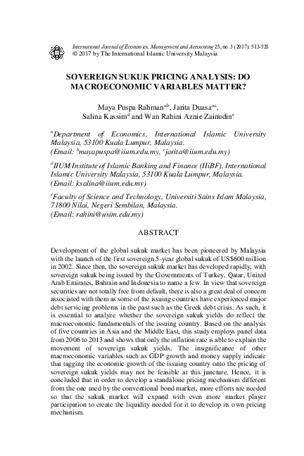 (PDF) Sovereign sukuk pricing analysis: do macroeconomic variables matter?