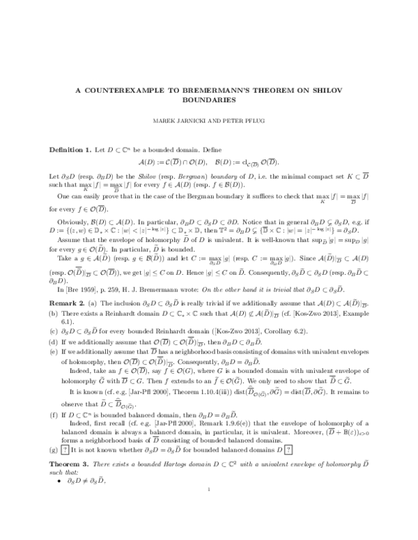 (PDF) A Counterexample to Bremermann's Theorem on Shilov Boundaries