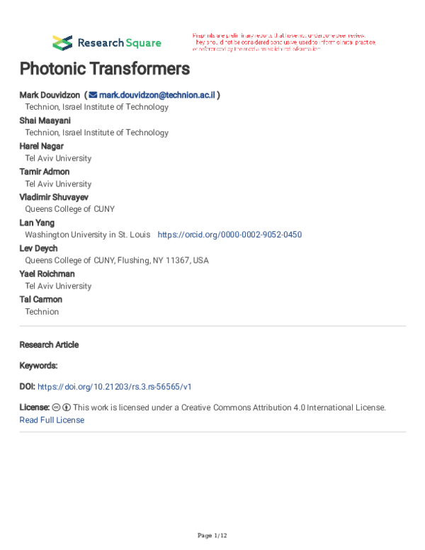 (PDF) Photonic Transformers