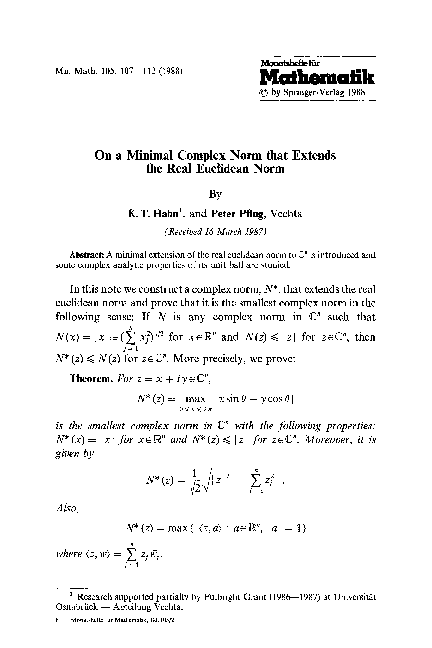 (PDF) On a minimal complex norm that extends the real euclidean norm