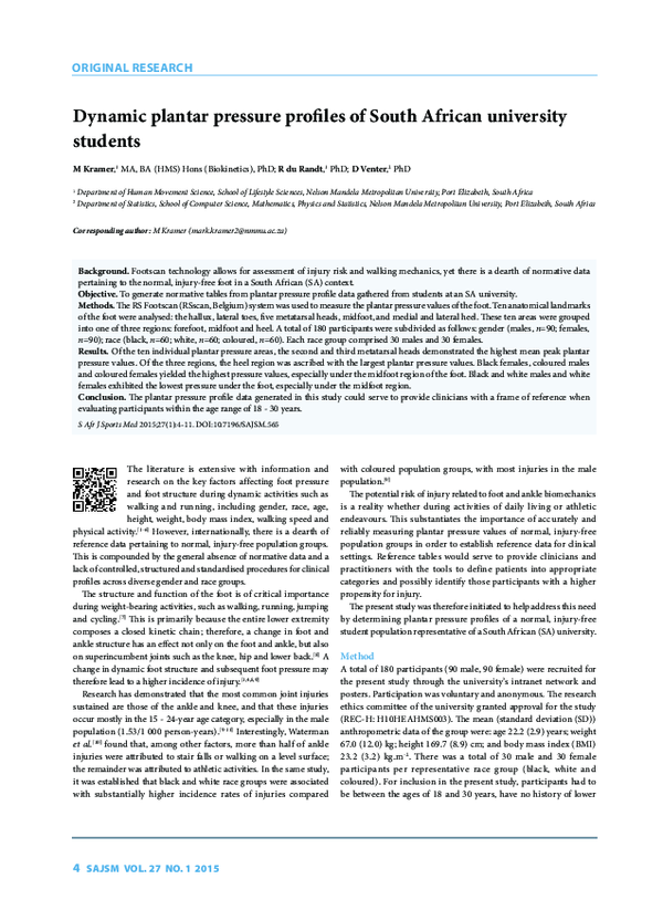 (PDF) Dynamic plantar pressure proles of South African university students