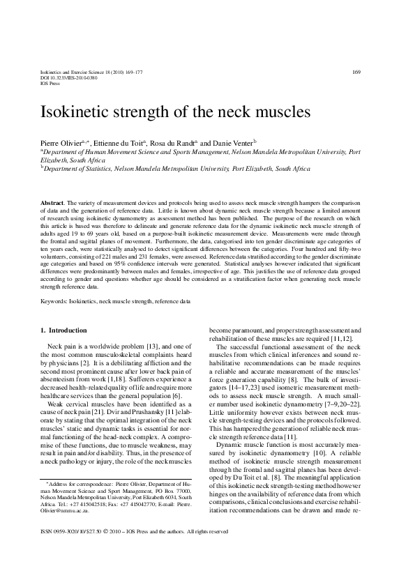(PDF) Isokinetic strength of the neck muscles