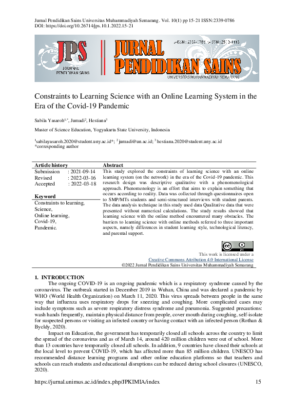 (PDF) Constraints to Learning Science with an Online Learning System in ...