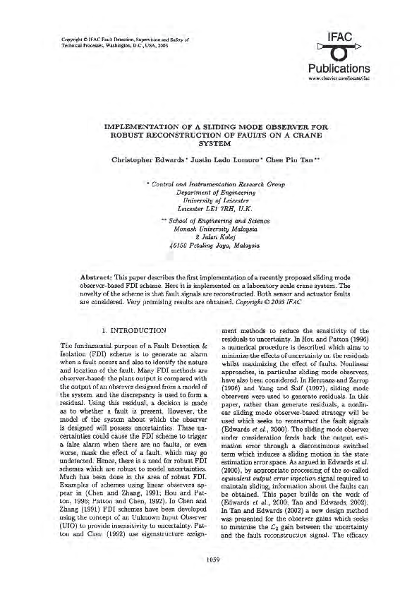 (PDF) Implementation of a Sliding Mode Observer for Robust Reconstruction of Faults on a Crane ...