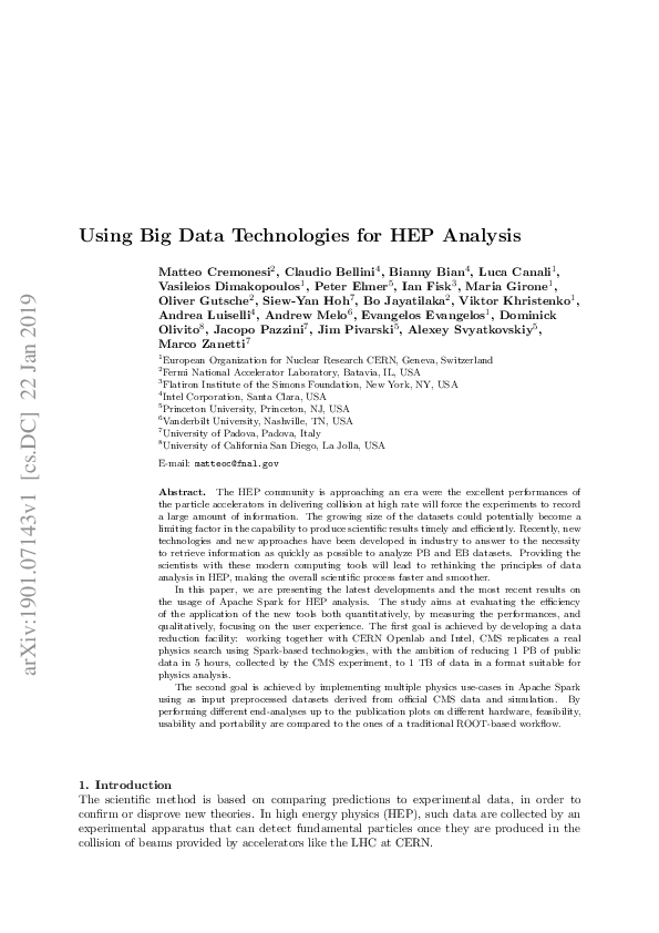 (PDF) arXiv : Using Big Data Technologies for HEP Analysis