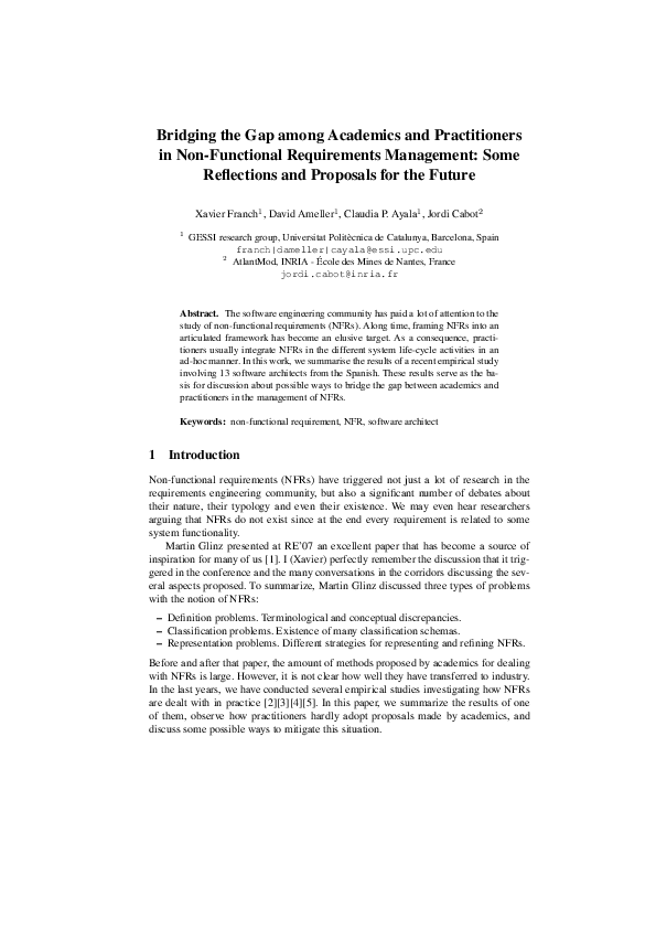 (PDF) Bridging the gap among academics and practitioners in non-functional requirements ...