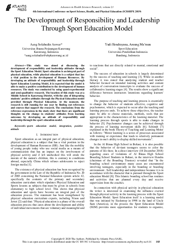 (PDF) The Development of Responsibility and Leadership Through Sport ...