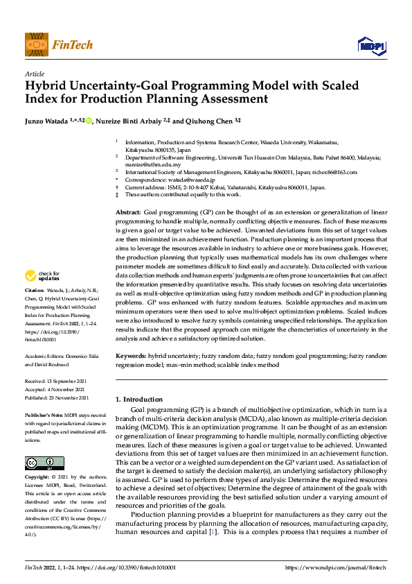 (PDF) Hybrid Uncertainty-Goal Programming Model with Scaled Index for Production Planning Assessment