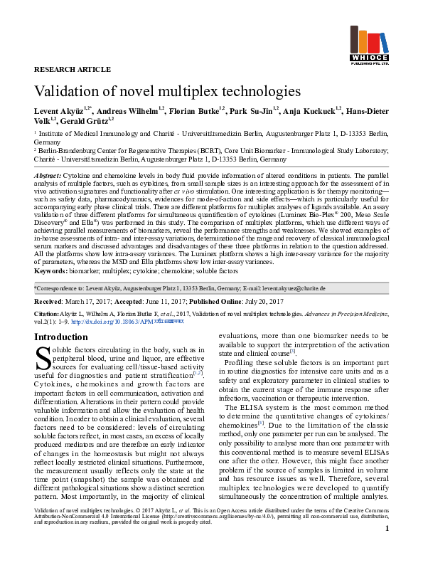 (PDF) Validation of novel multiplex technologies