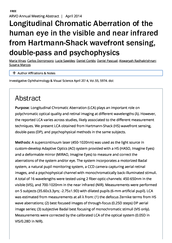 (PDF) Longitudinal Chromatic Aberration of the human eye in the visible ...