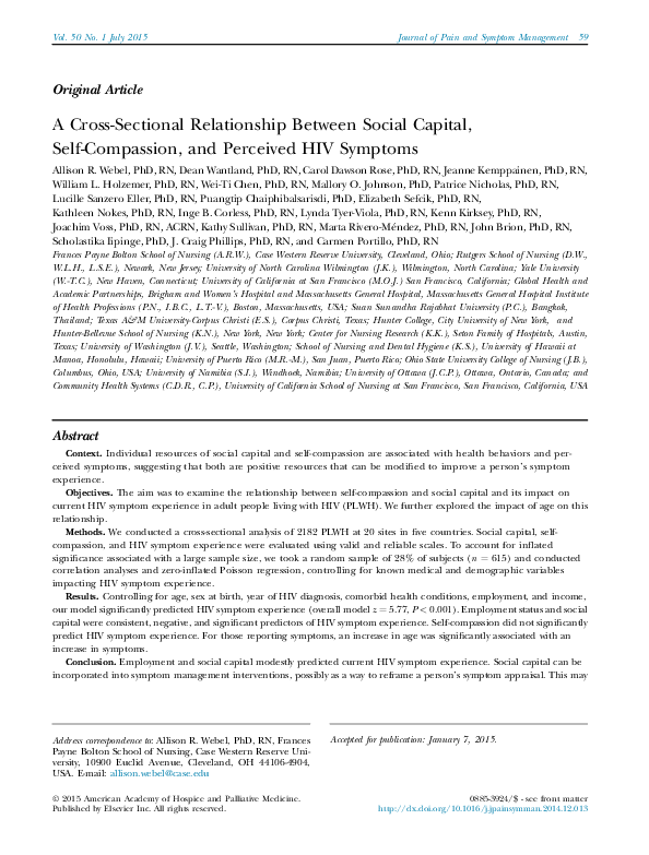 (PDF) A Cross-Sectional Relationship Between Social Capital, Self-Compassion, and Perceived HIV ...