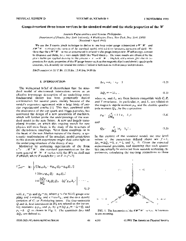 (PDF) Gauge-invariant three-boson vertices in the standard model and ...
