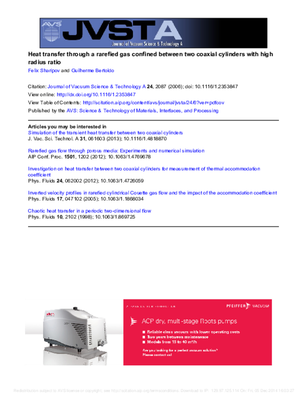 (PDF) Heat transfer through rarefied gas confined between two ...