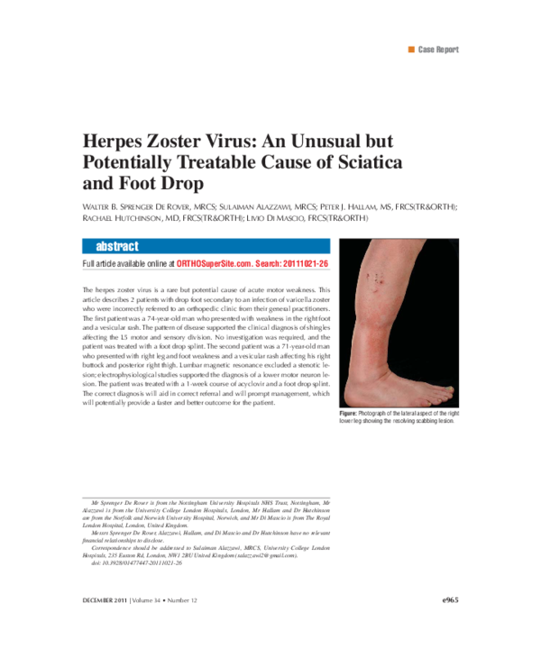 (PDF) Herpes Zoster Virus: An Unusual but Potentially Treatable Cause ...