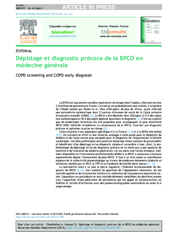 (PDF) Dépistage et diagnostic précoce de la BPCO en médecine générale ...