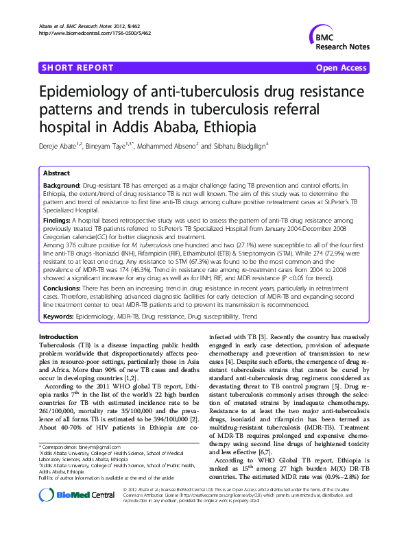 (PDF) Epidemiology of anti-tuberculosis drug resistance patterns and ...