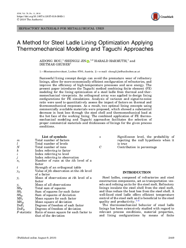(PDF) A Method for Steel Ladle Lining Optimization Applying ...