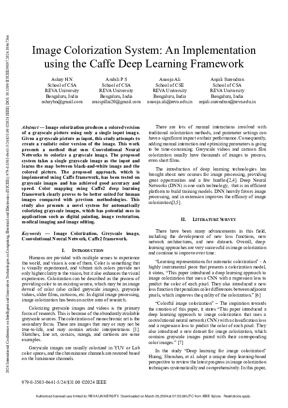 (PDF) Image Colorization System: An Implementation using the Caffe Deep ...