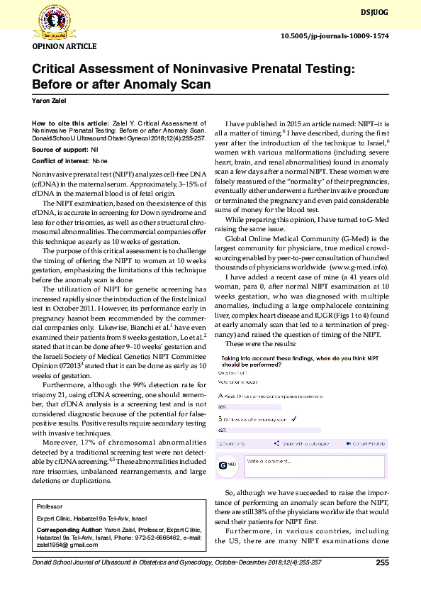 (PDF) Critical Assessment of Noninvasive Prenatal Testing: Before or ...