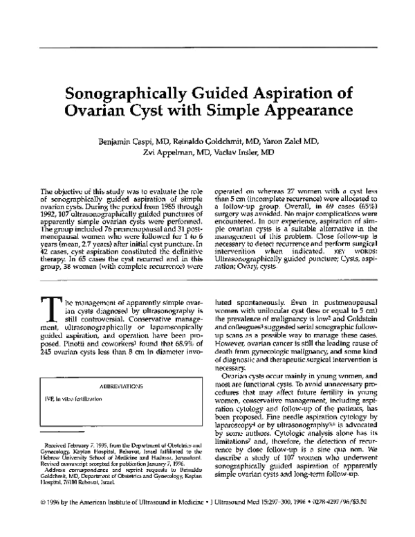 (PDF) Sonographically guided aspiration of ovarian cyst with simple ...