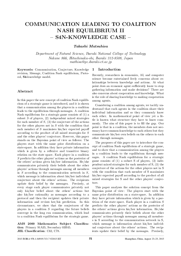 (PDF) Communication leading to coalition Nash equilibrium II: S4N ...