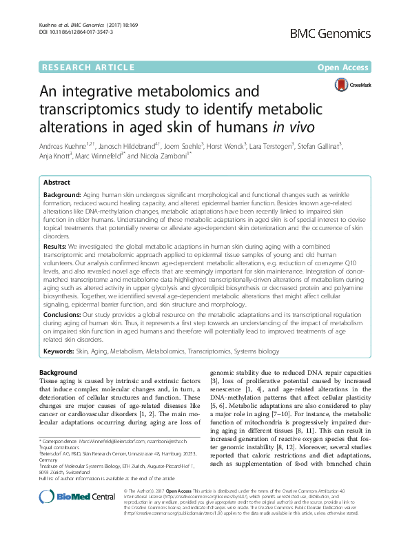(PDF) An integrative metabolomics and transcriptomics study to identify metabolic alterations in ...