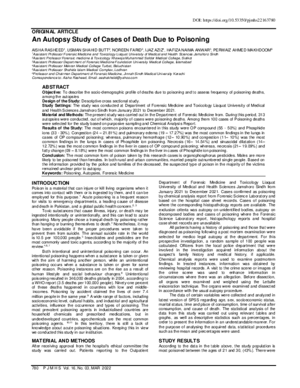 (PDF) An Autopsy Study of Cases of Death Due to Poisoning