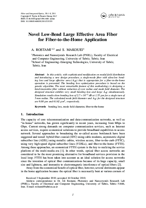 (PDF) Novel Low-Bend Large Effective Area Fiber for Fiber-to-the-Home Application