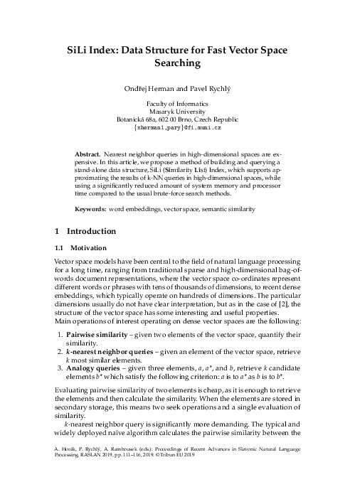(PDF) SiLi Index: Data Structure for Fast Vector Space Searching