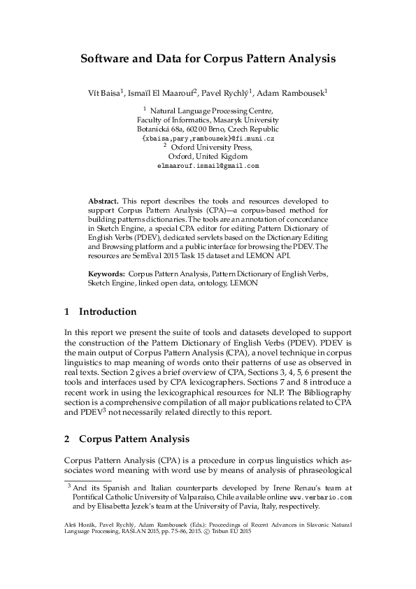 (PDF) Software and Data for Corpus Pattern Analysis