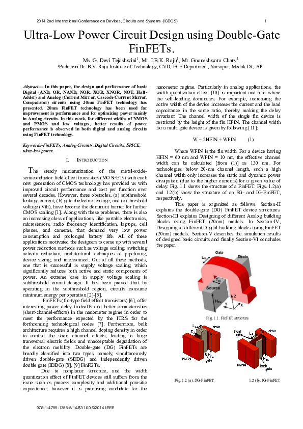 Pdf Ultra Low Power Circuit Design Using Double Gate Finfets