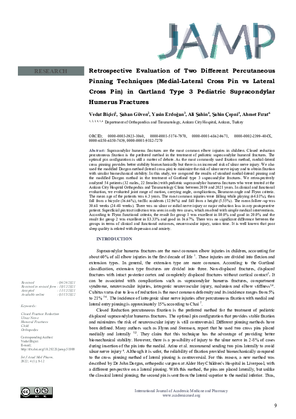 (PDF) Retrospective Evaluation of Two Different Percutaneous Pinning ...