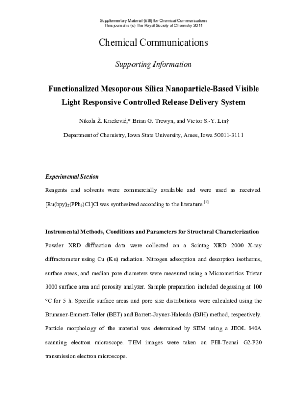 (PDF) Functionalized mesoporous silica nanoparticle-based visible light responsive controlled ...