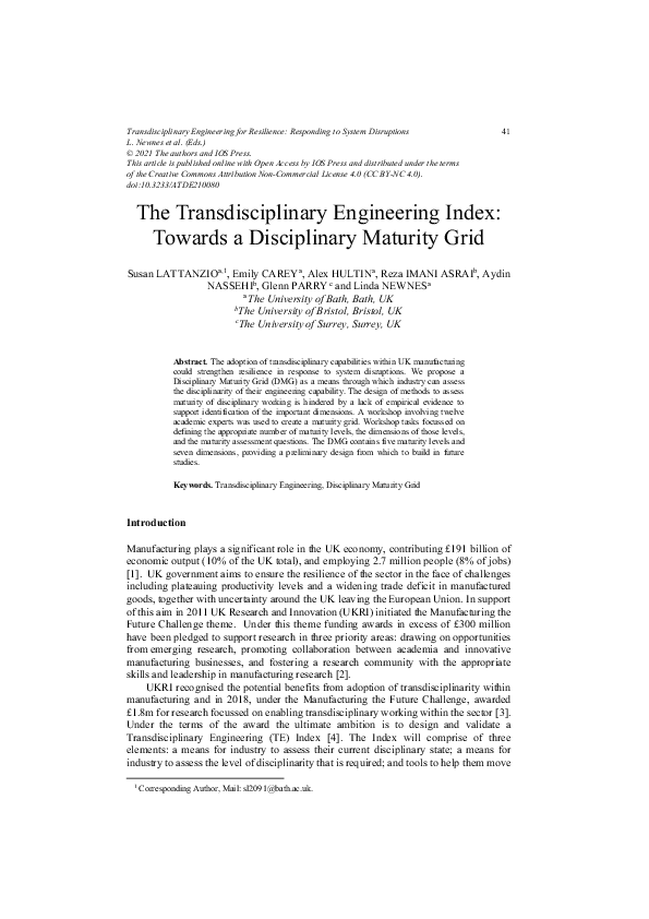 (PDF) The Transdisciplinary Engineering Index: Towards a Disciplinary ...