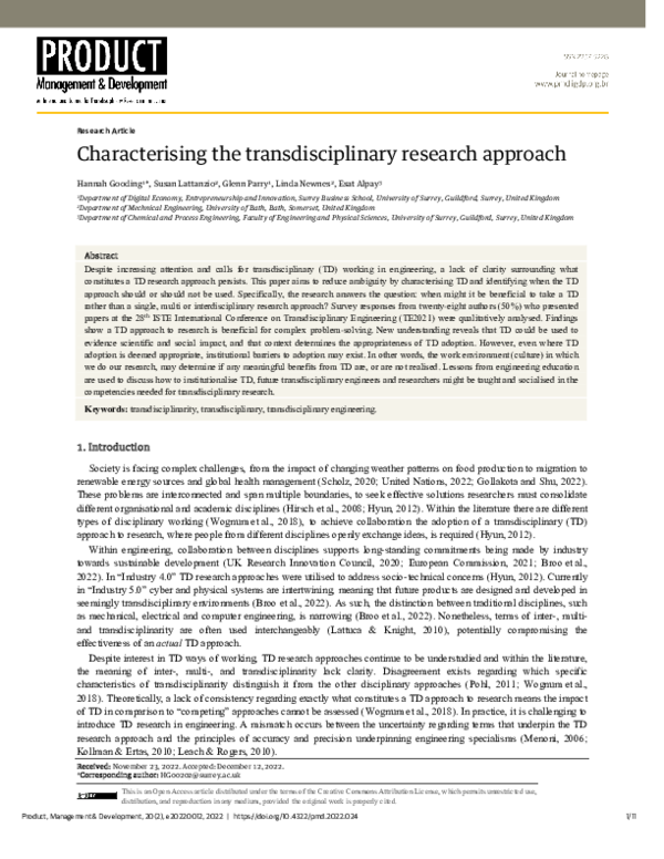(PDF) Characterising the transdisciplinary research approach
