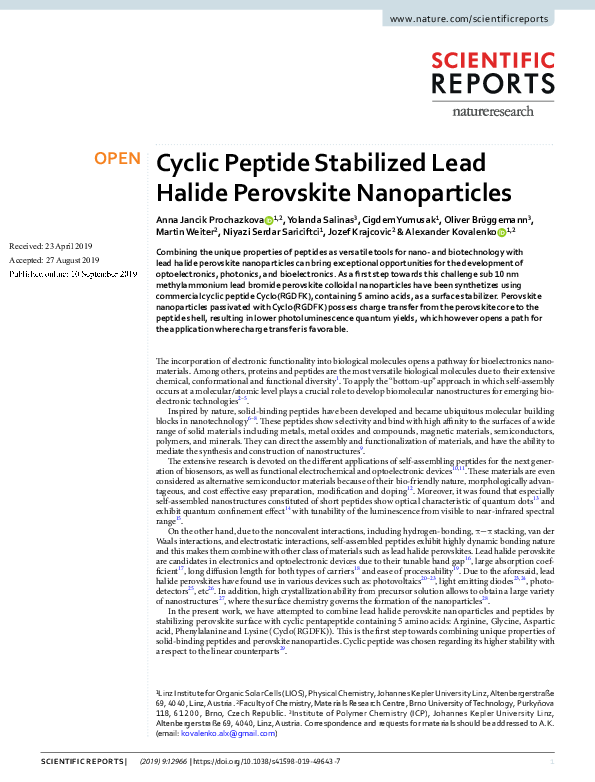 (PDF) Cyclic Peptide Stabilized Lead Halide Perovskite Nanoparticles