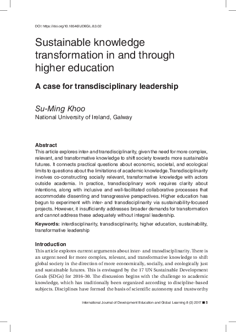 (PDF) Sustainable knowledge transformation in and through higher ...