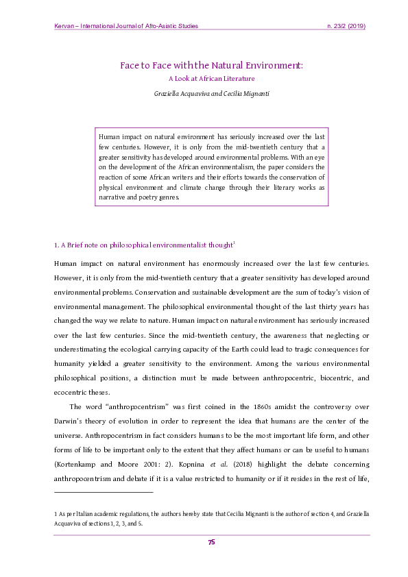 (PDF) Face to Face with the Natural Environment: A Look at African ...