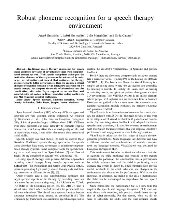 (PDF) Robust phoneme recognition for a speech therapy environment