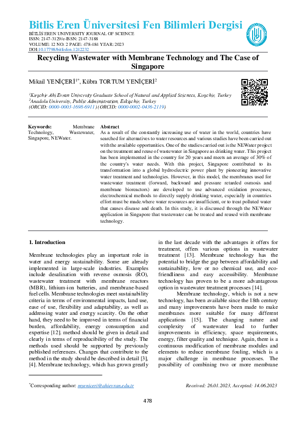 (PDF) Recycling Wastewater with Membrane Technology and The Case of ...