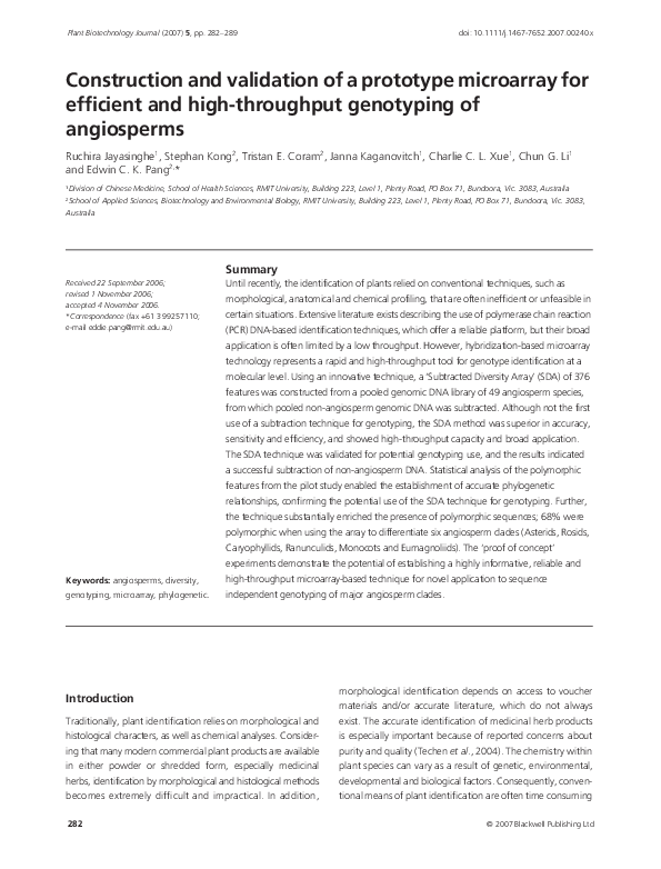 (PDF) Construction and validation of a prototype microarray for ...
