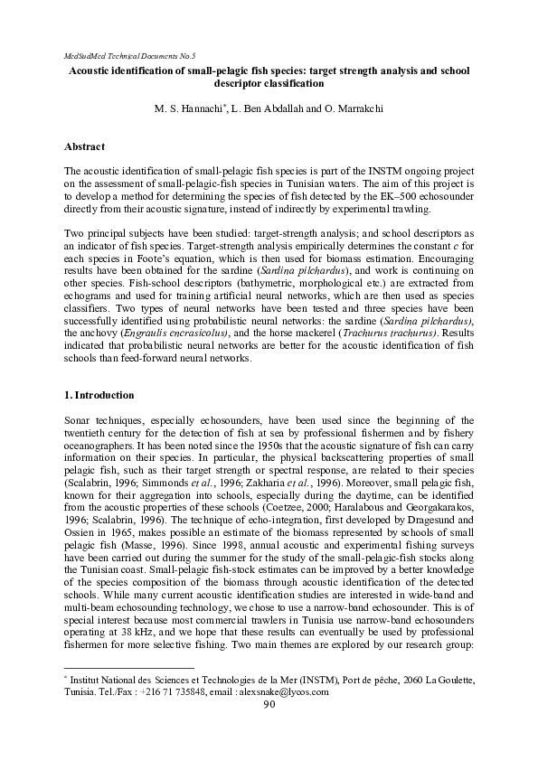 (PDF) Acoustic identification of small pelagic fish species: target ...
